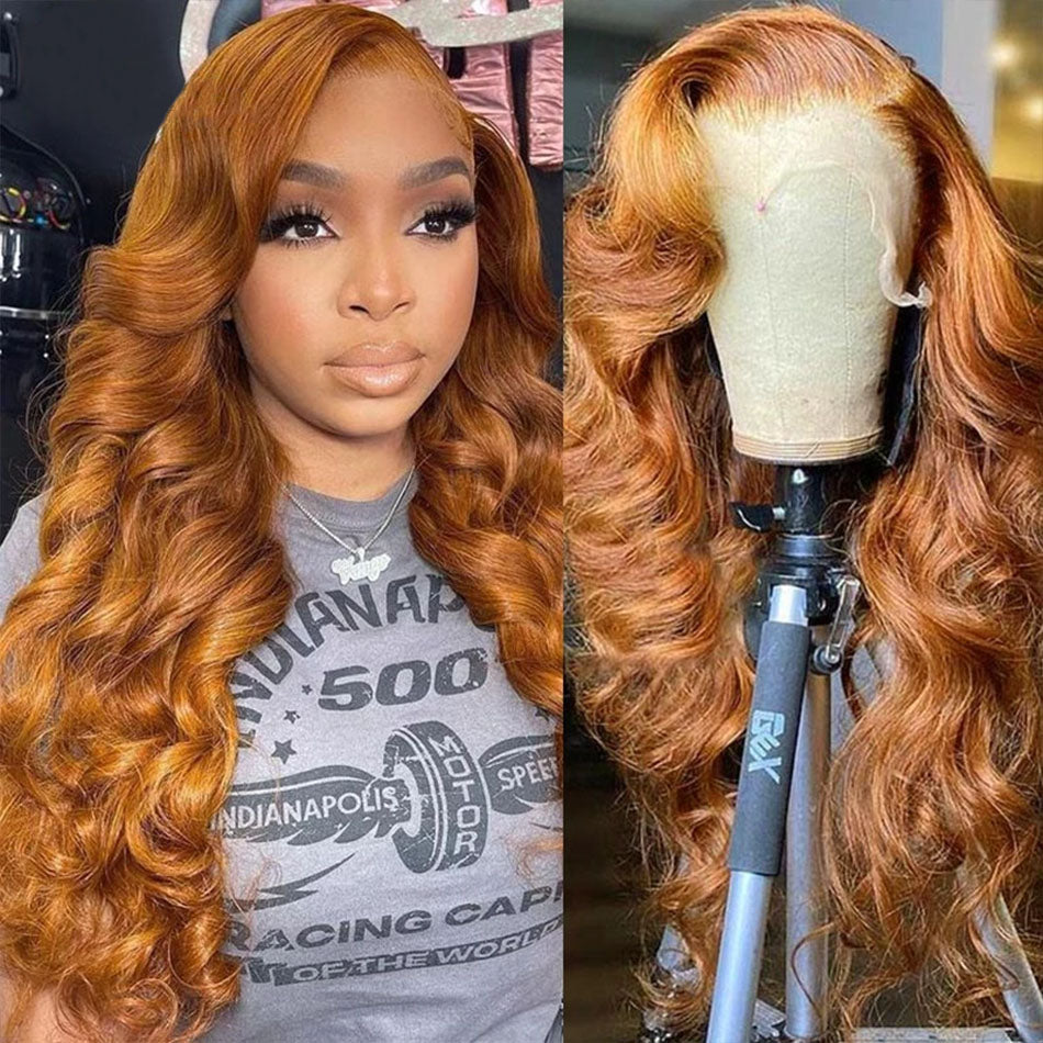 Ginger Body Wave Lace Front Human Hair Wigs For Women 150 Density