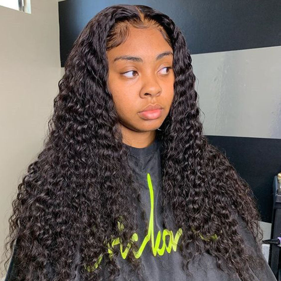 Deep Wave Fake Scalp Lace Front Human Hair Wig Transparent Lace